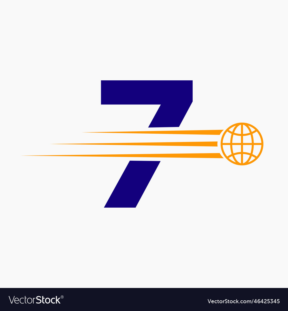 Letter 7 global logo concept with moving world Vector Image