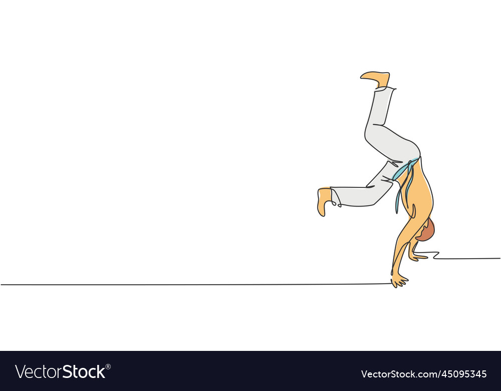 One single line drawing of young energetic man Vector Image