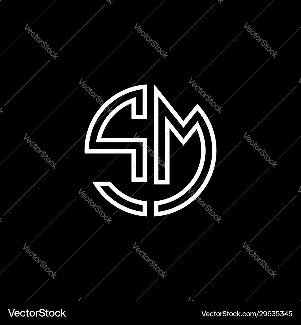 Sm monogram logo circle ribbon style outline Vector Image