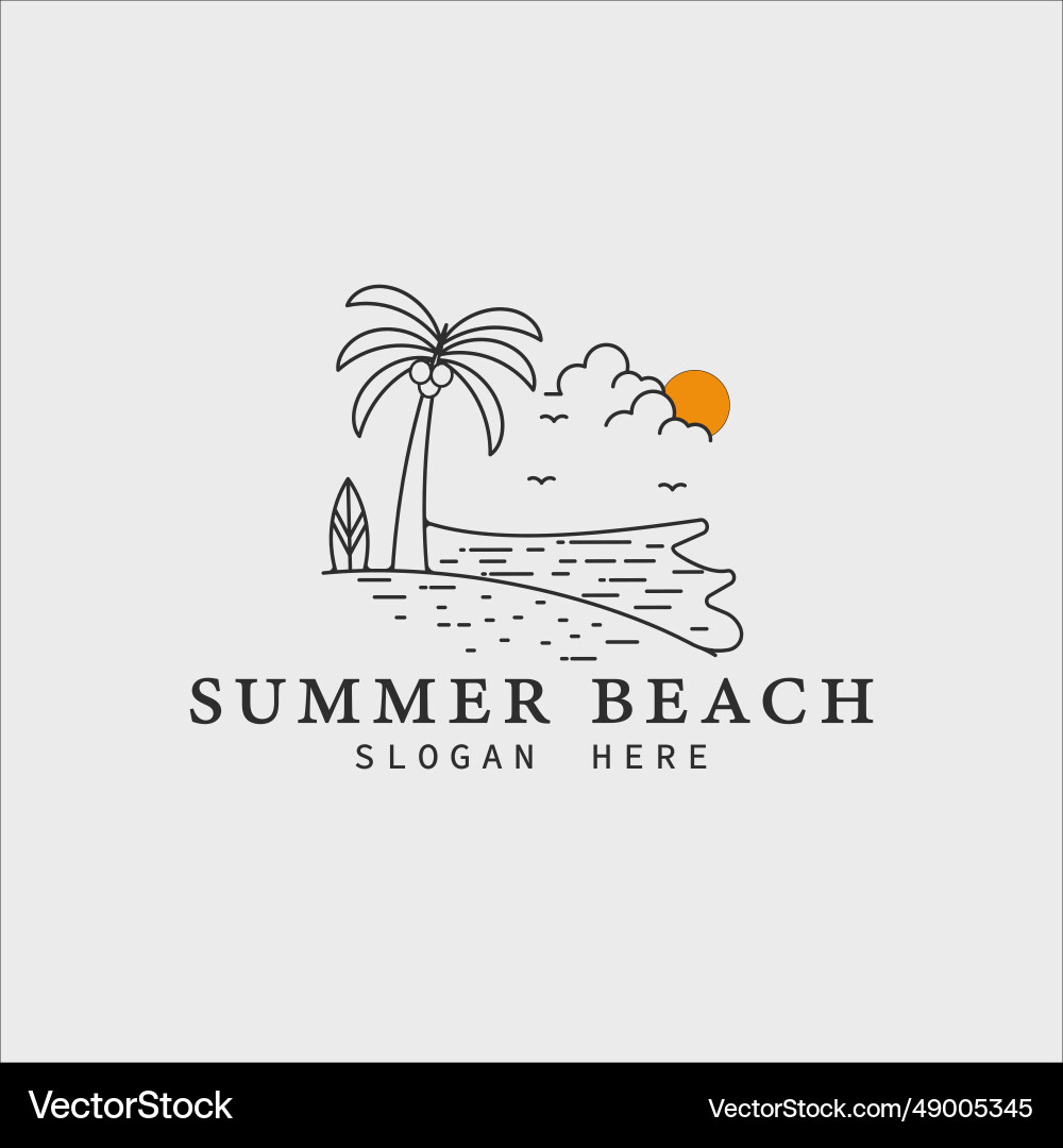 Surfing beach logo line art template graphic Vector Image