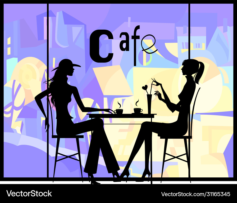 Two women in a cafe Royalty Free Vector Image - VectorStock