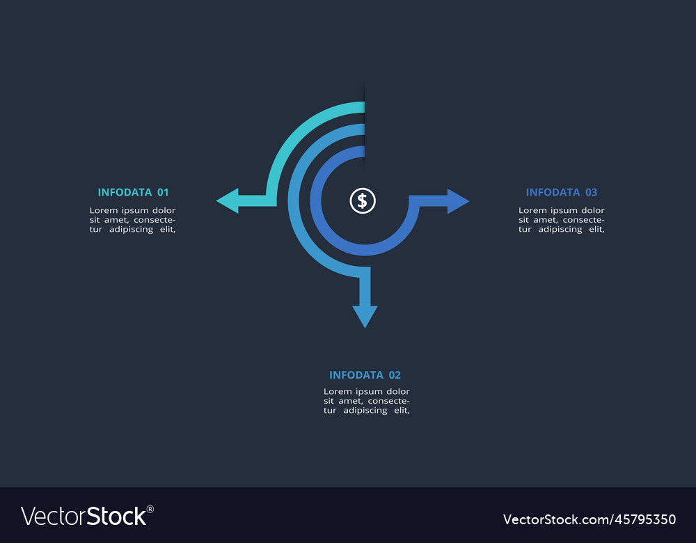 Arrows dark infographic with 3 elements template Vector Image