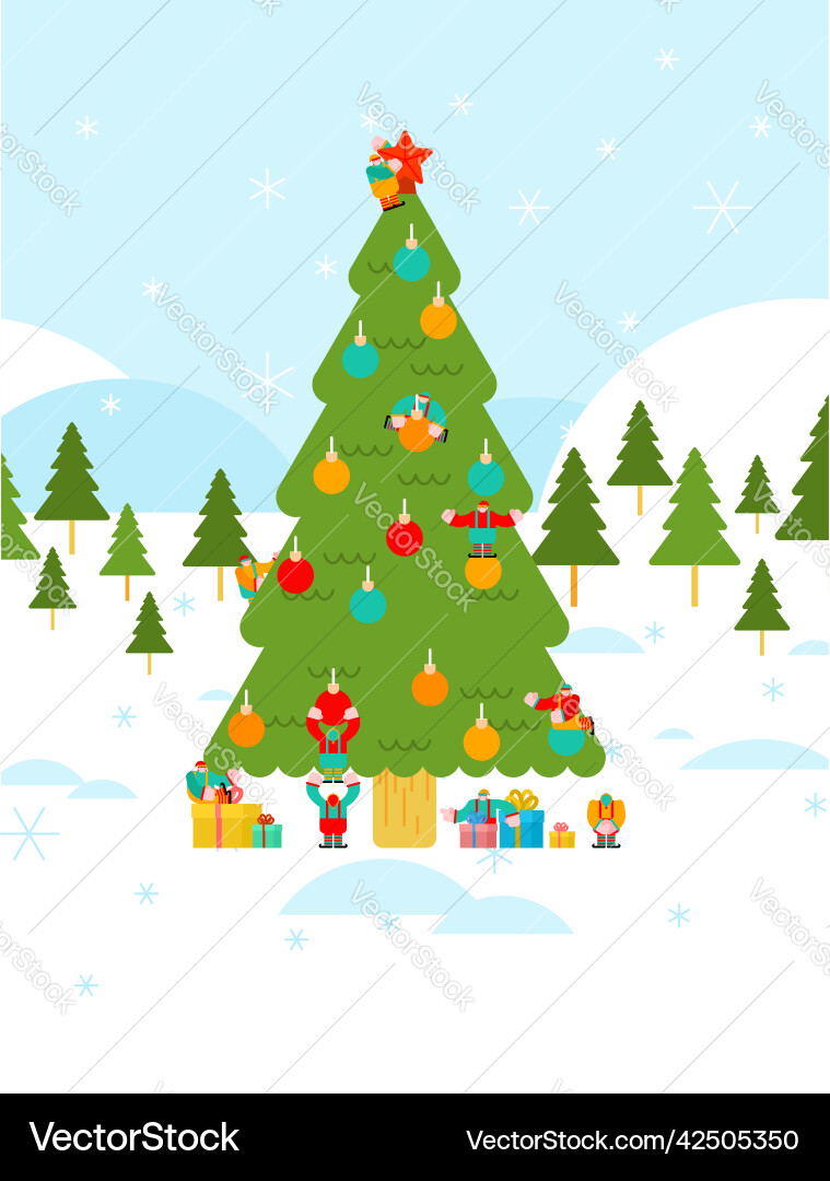 Christmas forest landscape festive tree Royalty Free Vector