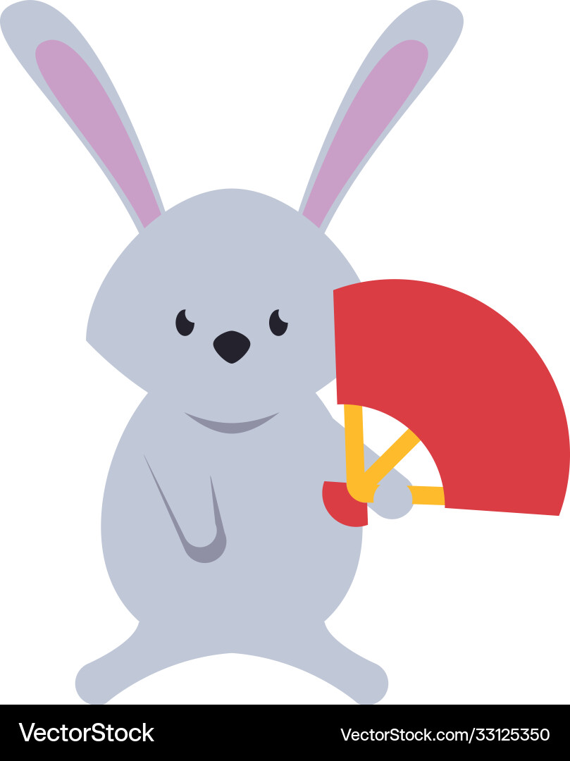 Cute rabbit with fan flat style icon Royalty Free Vector