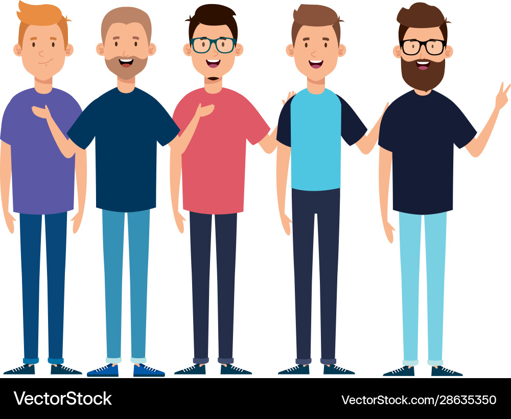 Group young men avatar character icon Royalty Free Vector