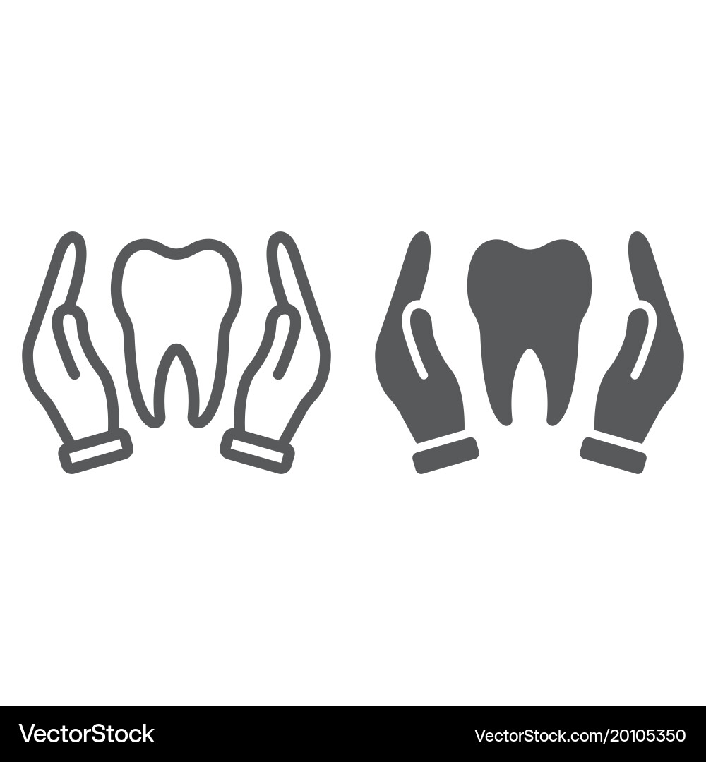 Hands holding tooth line and glyph icon Royalty Free Vector