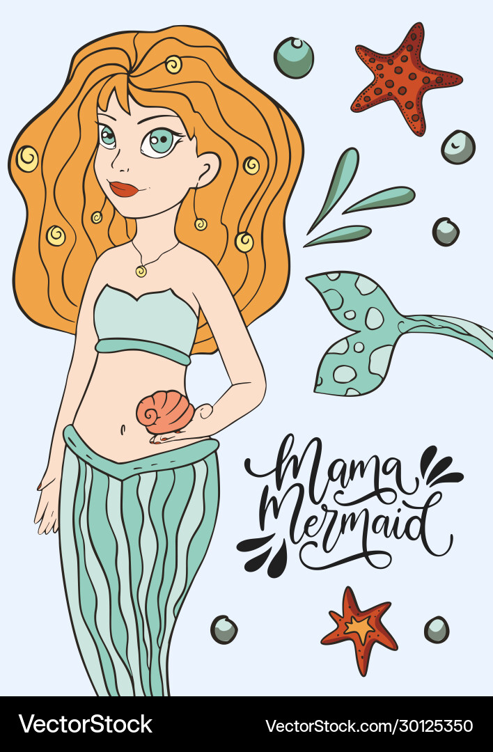 Lettering mermaid card Royalty Free Vector Image