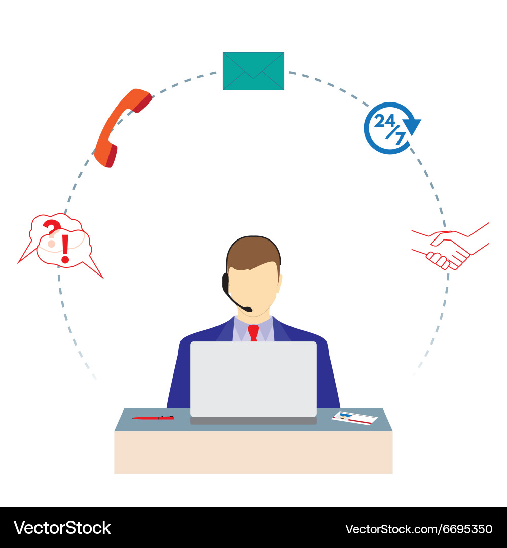 Man working in a call center Support service Vector Image