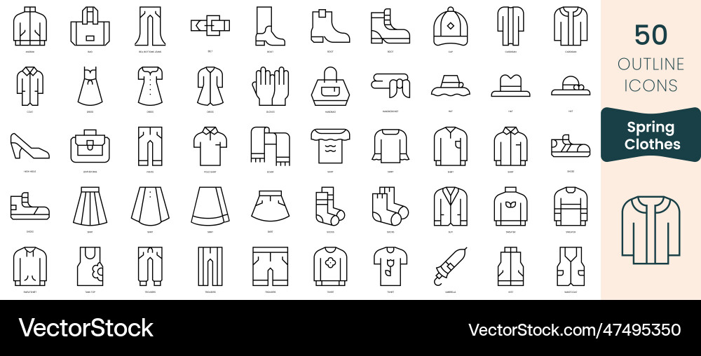 Set of spring clothes icons thin linear style Vector Image