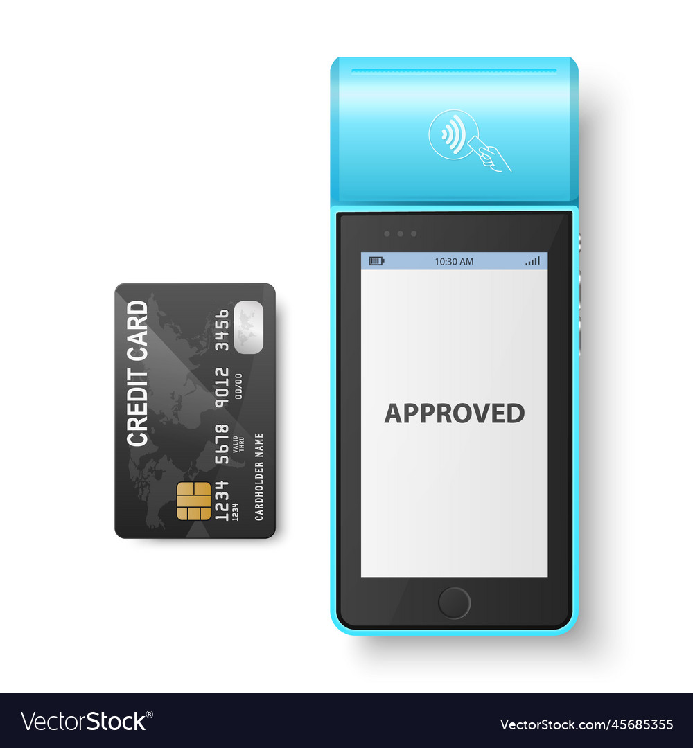3d blue nfc payment machine with approved Vector Image