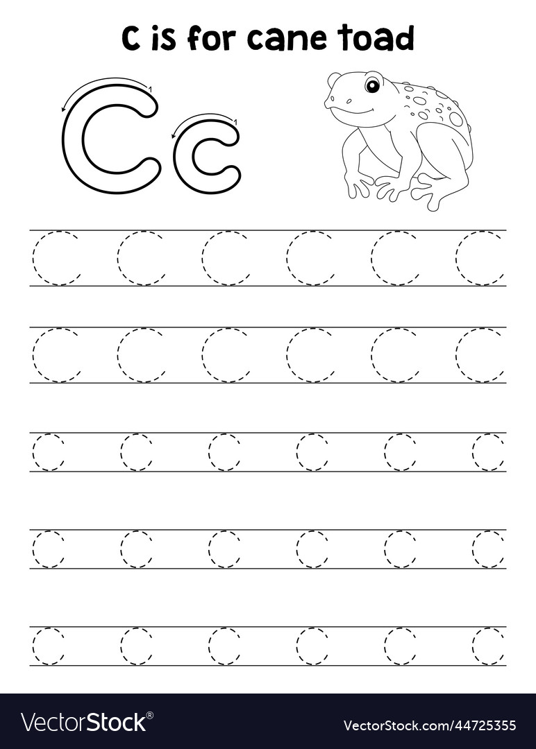 Cane toad animal tracing letter abc coloring c Vector Image
