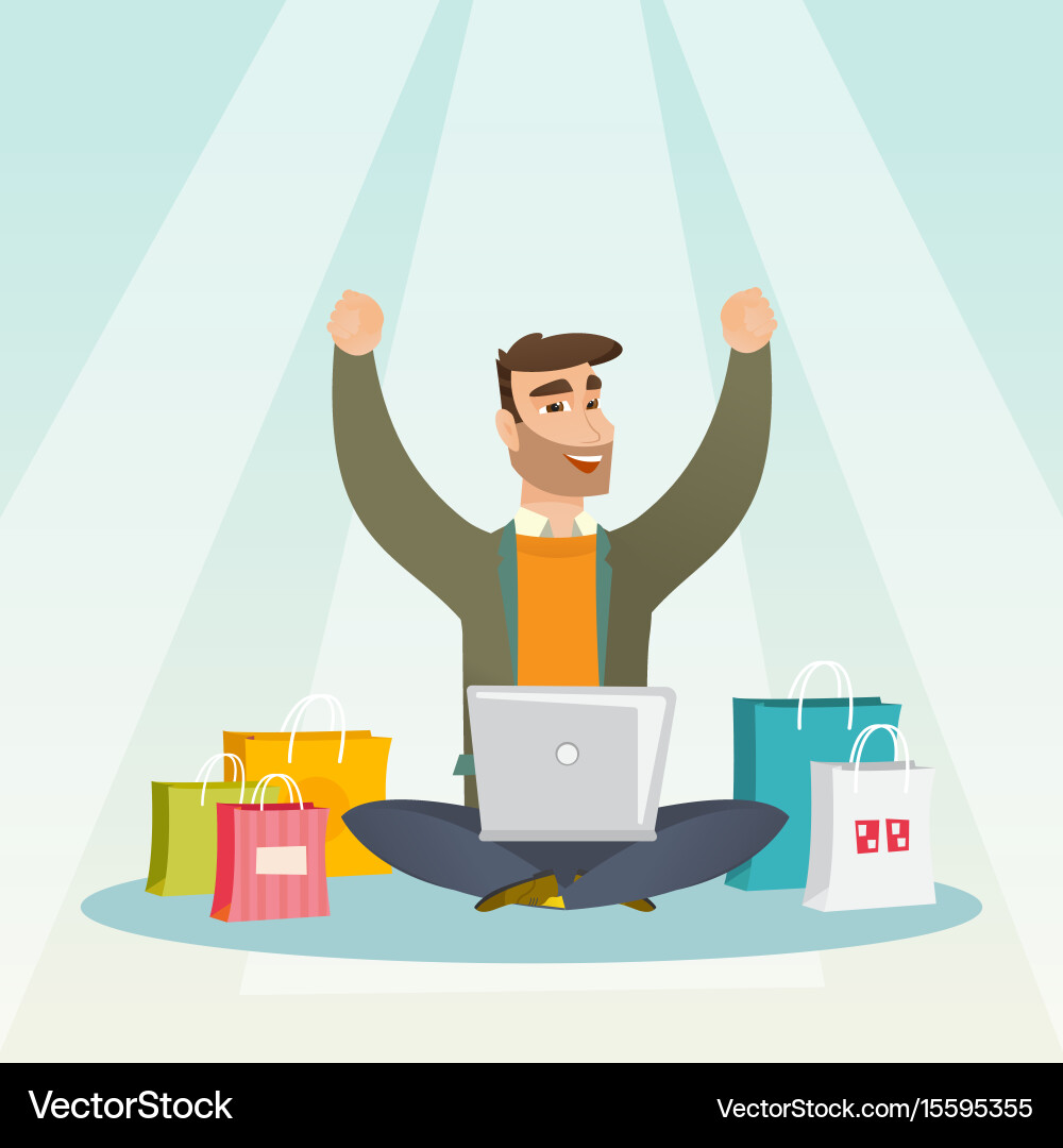 Caucasian using a laptop for online shopping Vector Image