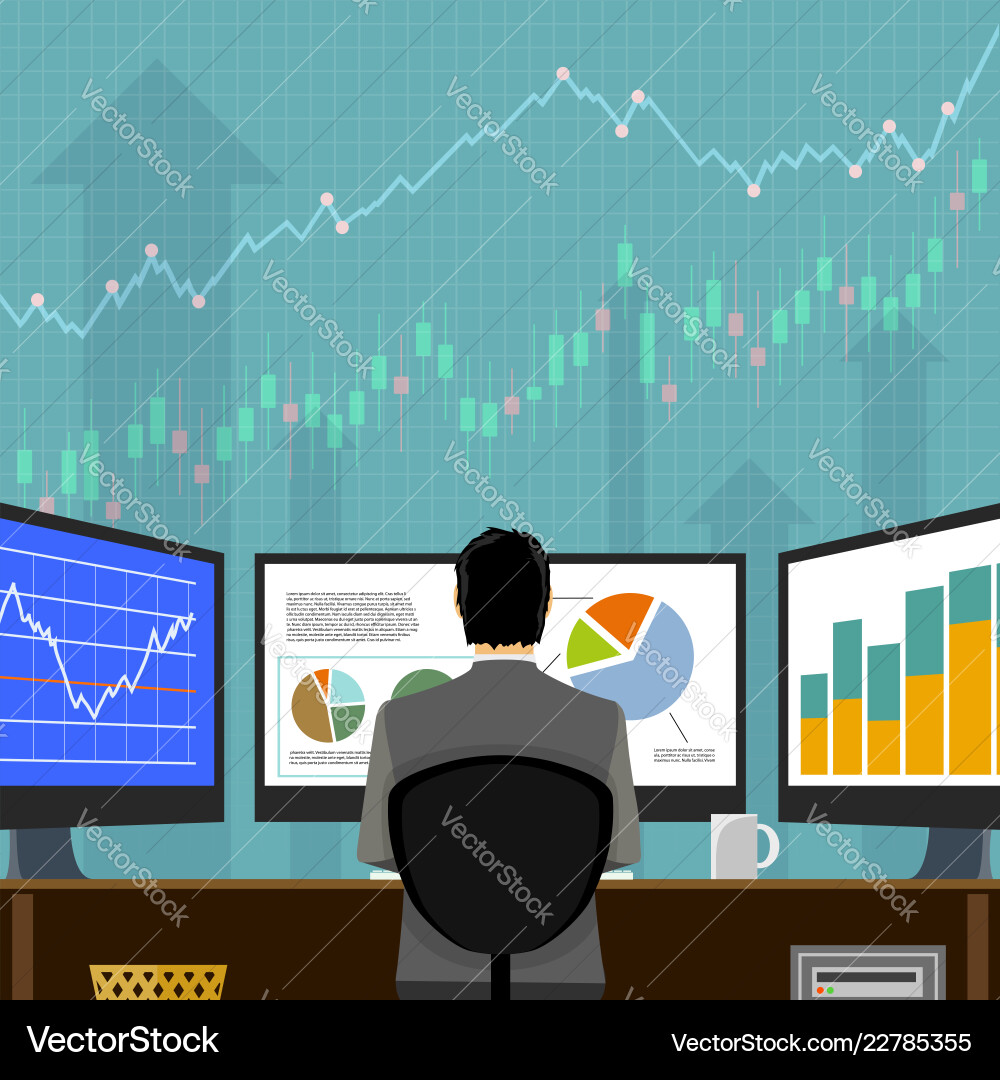 Financial trader on workplace stock market data Vector Image