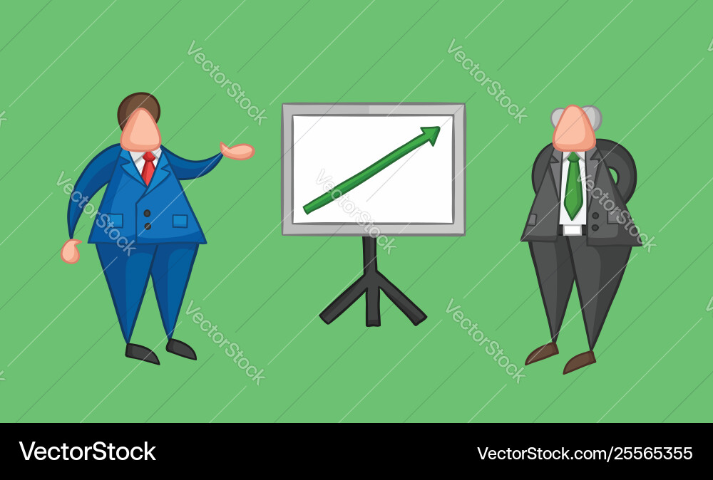 Hand-drawn businessman worker showing sales chart Vector Image