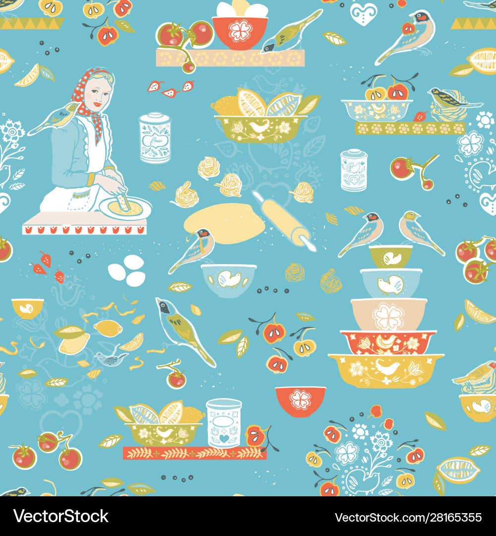 Home vintage kitchen fairy seamless retro pattern Vector Image