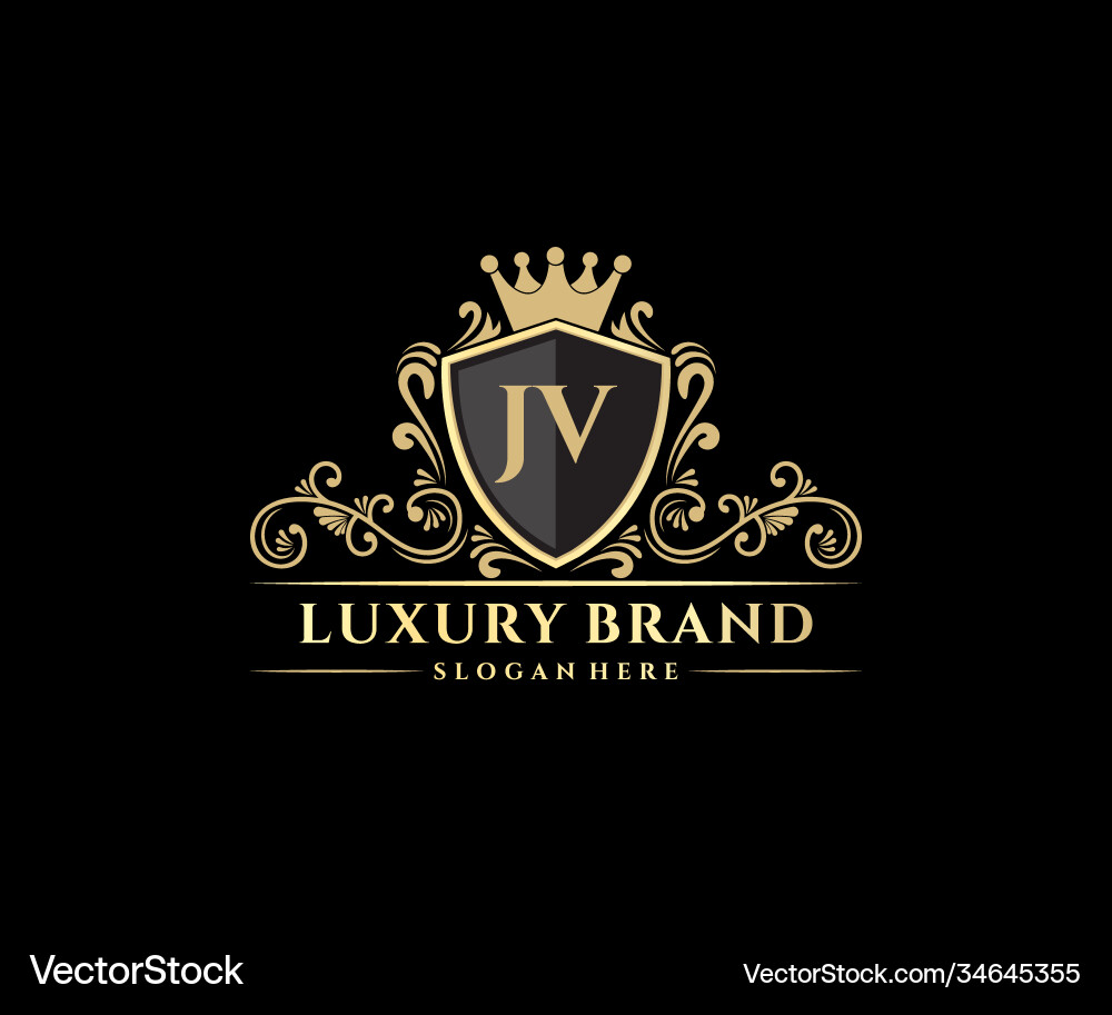 Jv initial letter gold calligraphic feminine Vector Image