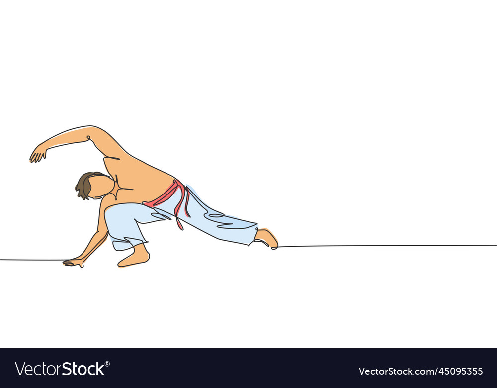 One single line drawing of young energetic man Vector Image