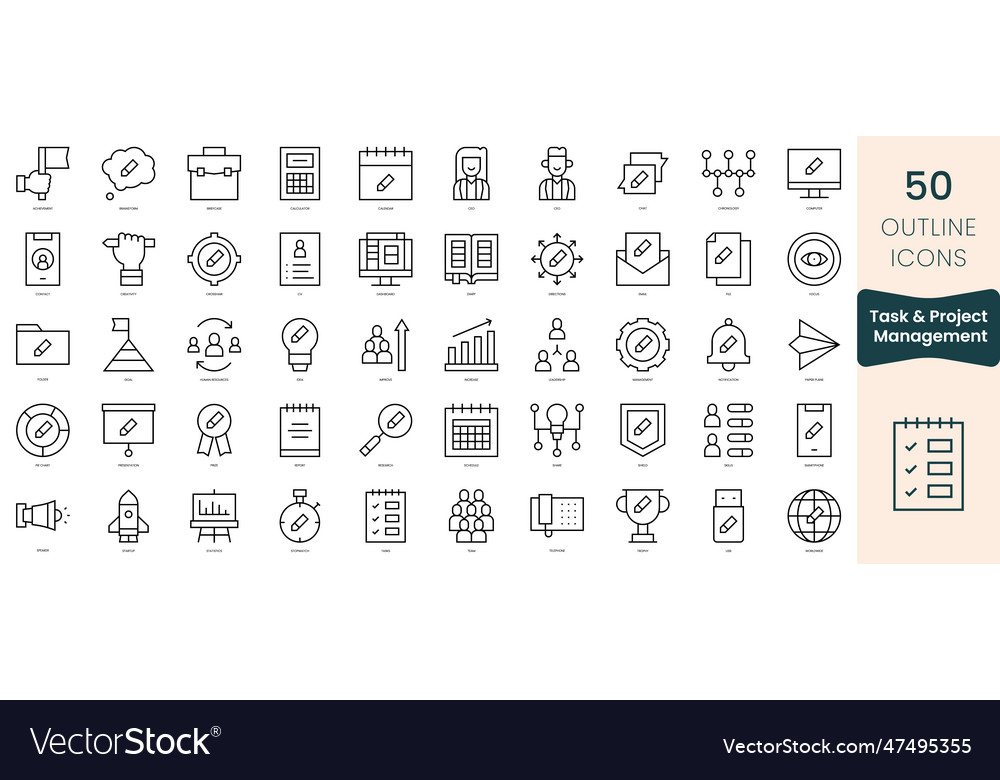 Set of task and project management icons thin Vector Image