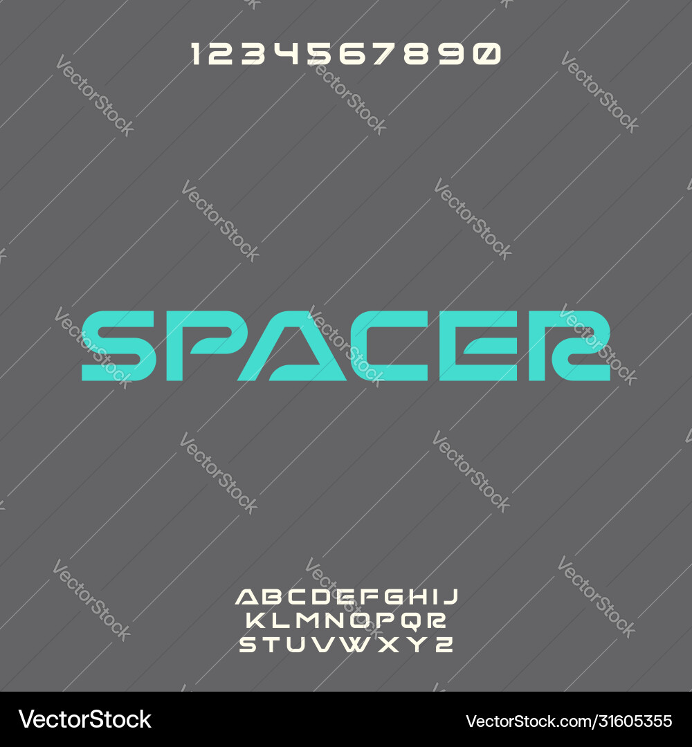 Spacer font display futuristic typeface Royalty Free Vector