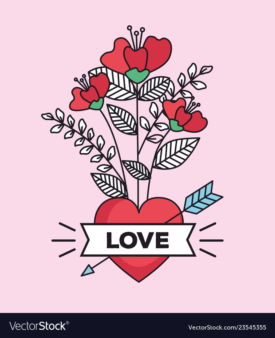 Valentines day card with heart and flowers Vector Image