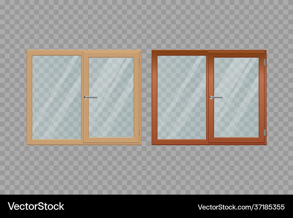 Wooden windows set isolated on transparent Vector Image