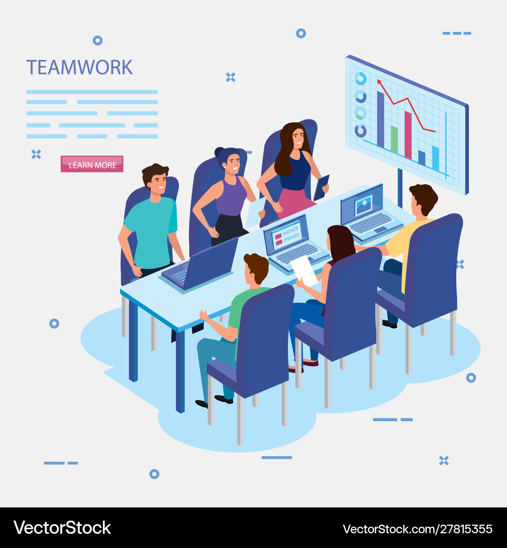 Work team group in meeting and infographics Vector Image