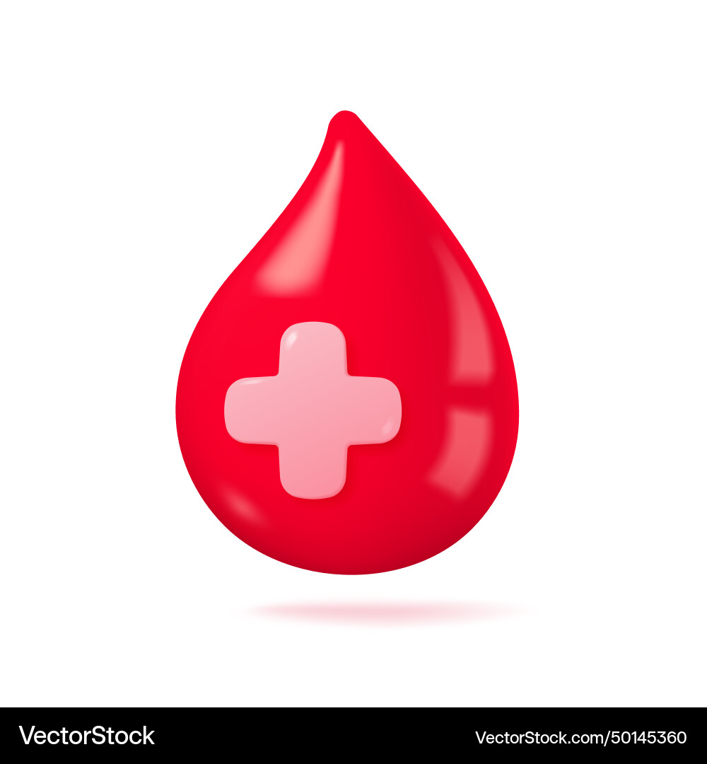 3d blood drop red with white cross Royalty Free Vector Image