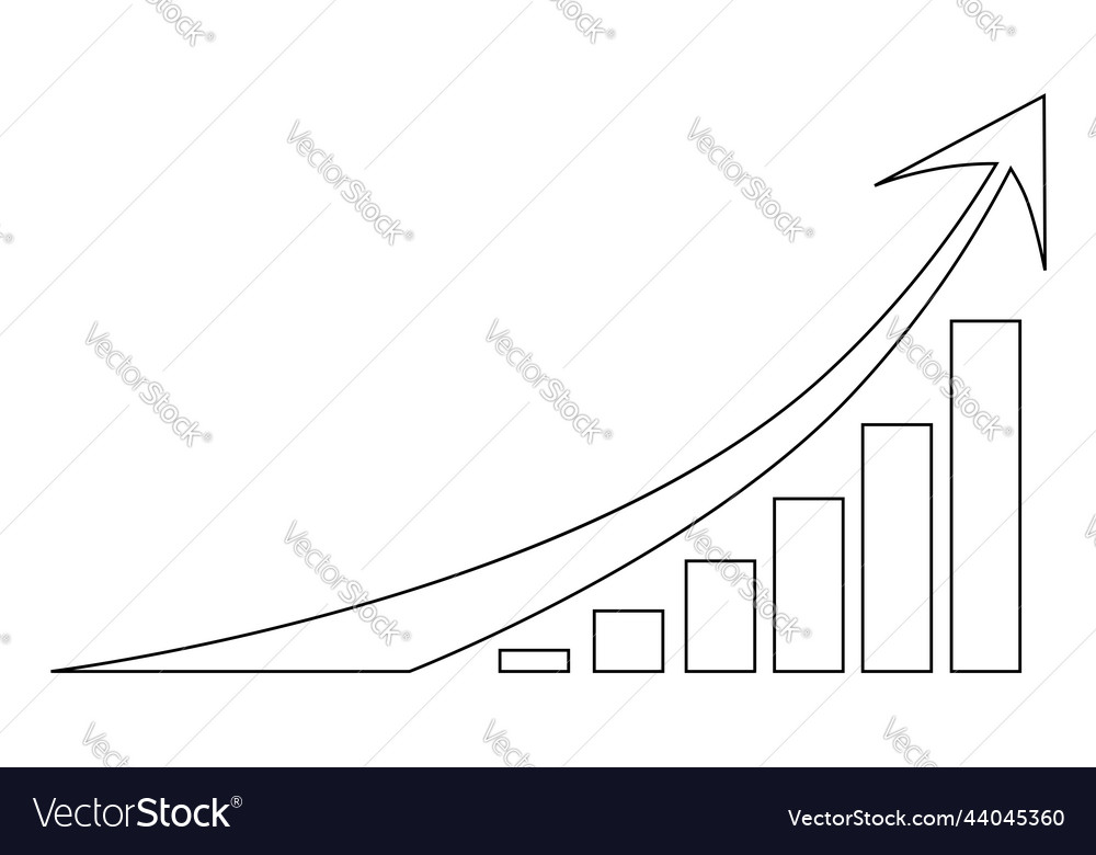 Diagramm und Pfeil nach oben Vorderansicht Umriss Vektorbild