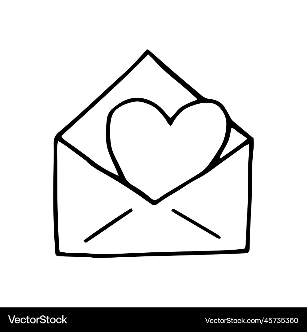 Envelope with heart hand drawn in doodle style Vector Image