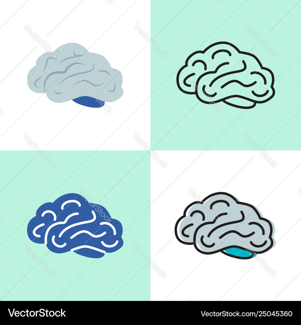Human brain icon set in line and flat styles Vector Image