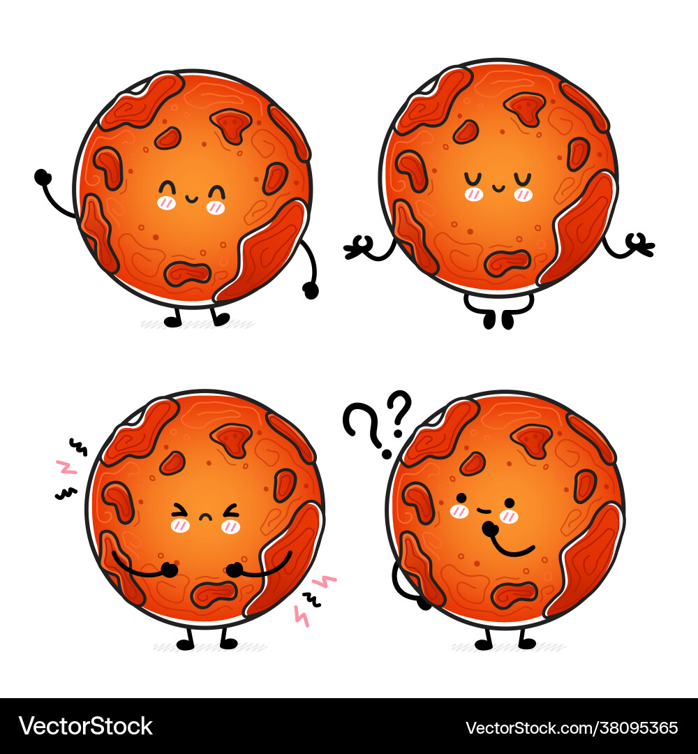 Cute funny happy mars planet set collection Vector Image