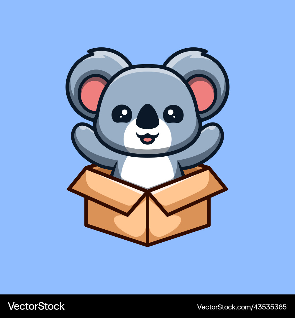 Koala sitting out from box cute creative kawaii Vector Image