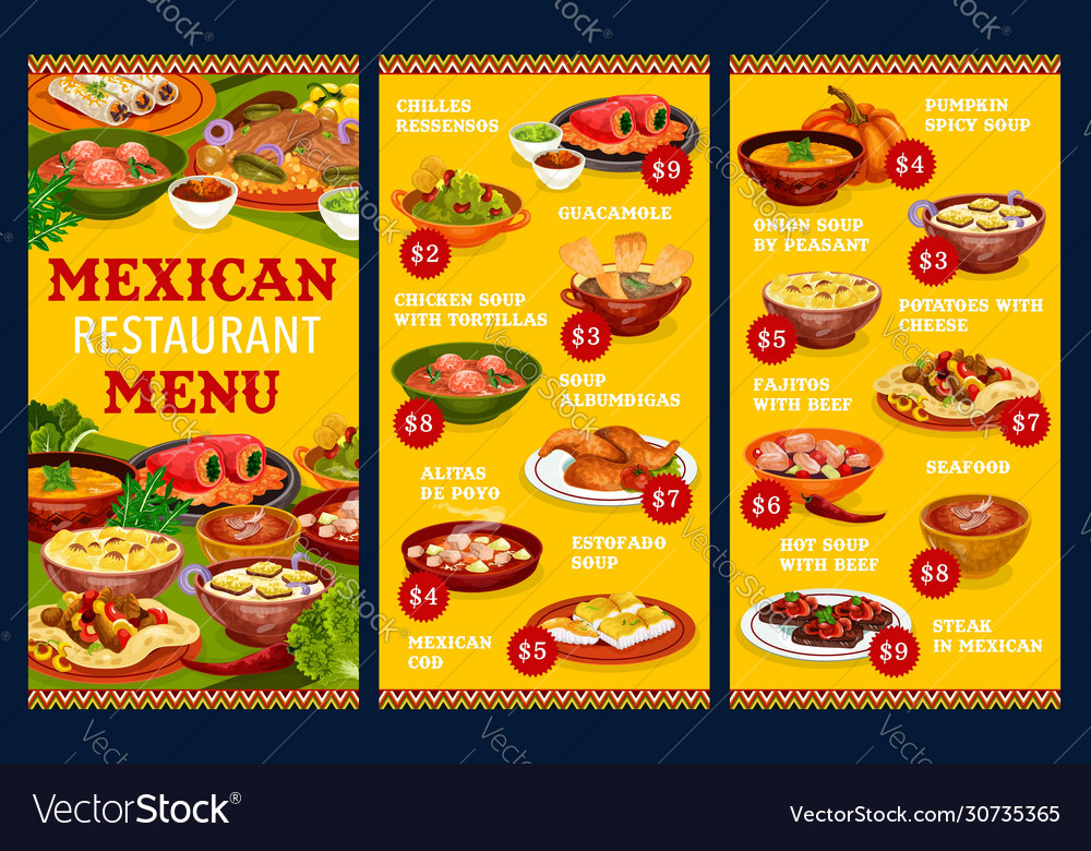 Menu Template Mexican Cuisine Restaurant Vector Image