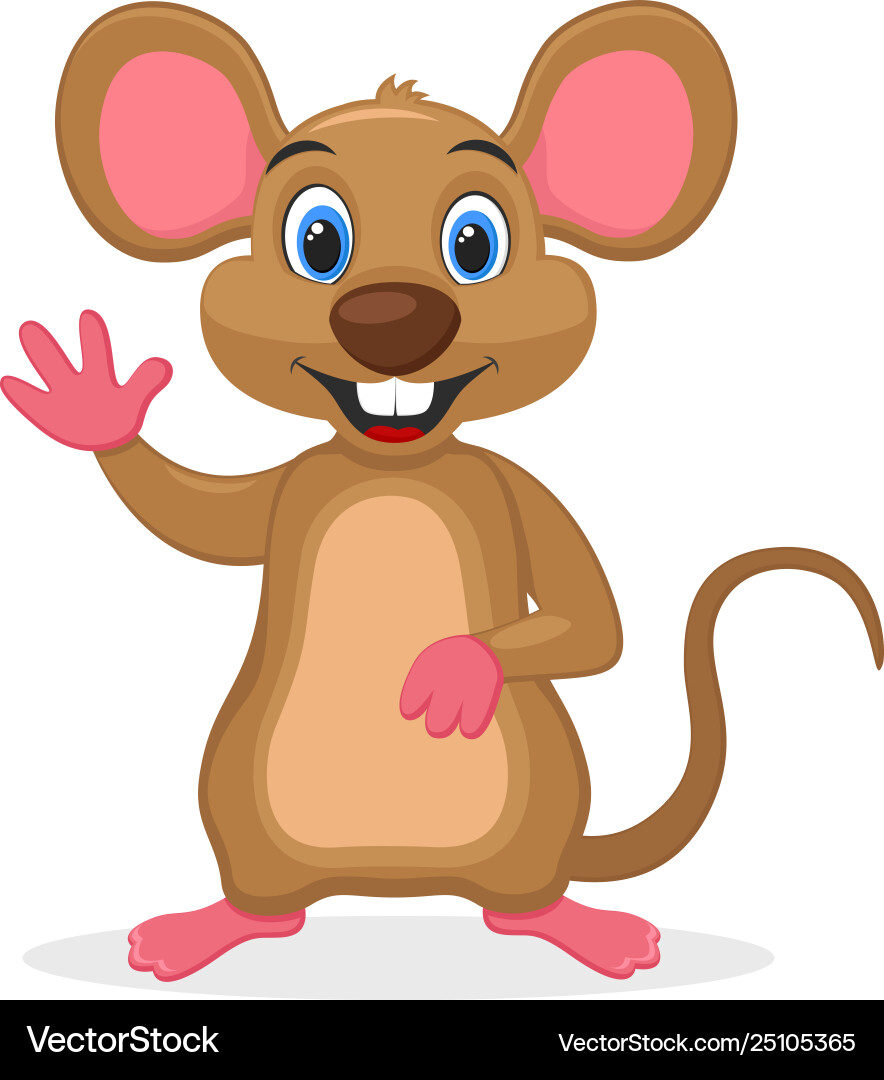 Mouse smiles and waves a friendly paw on white Vector Image