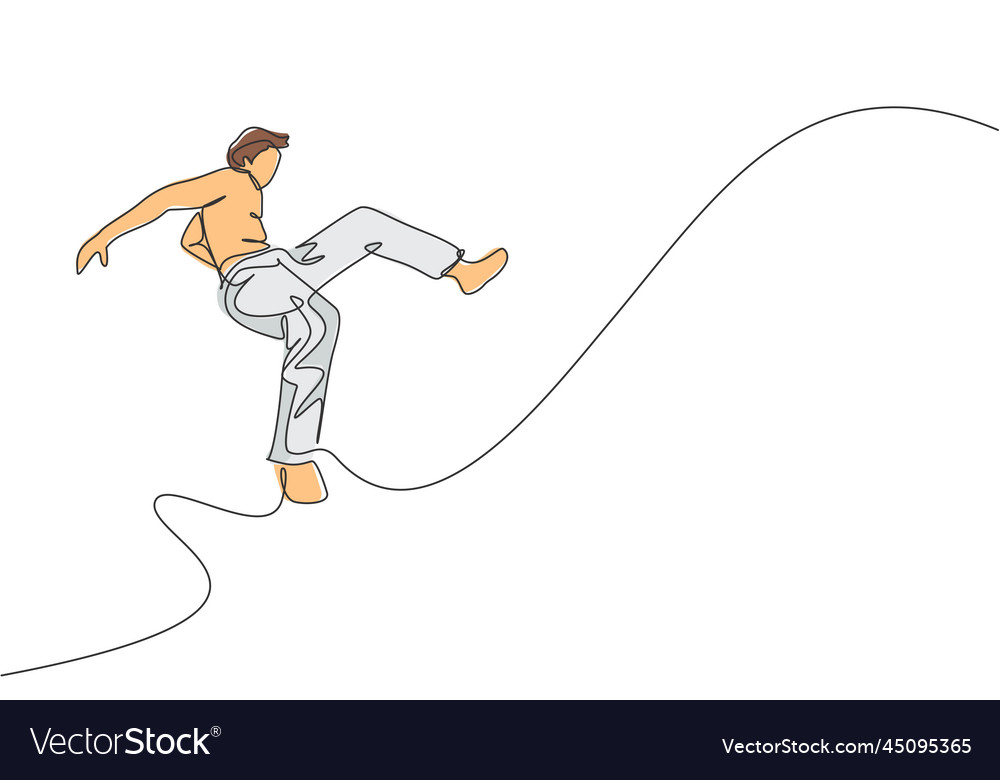 One single line drawing of young energetic man Vector Image