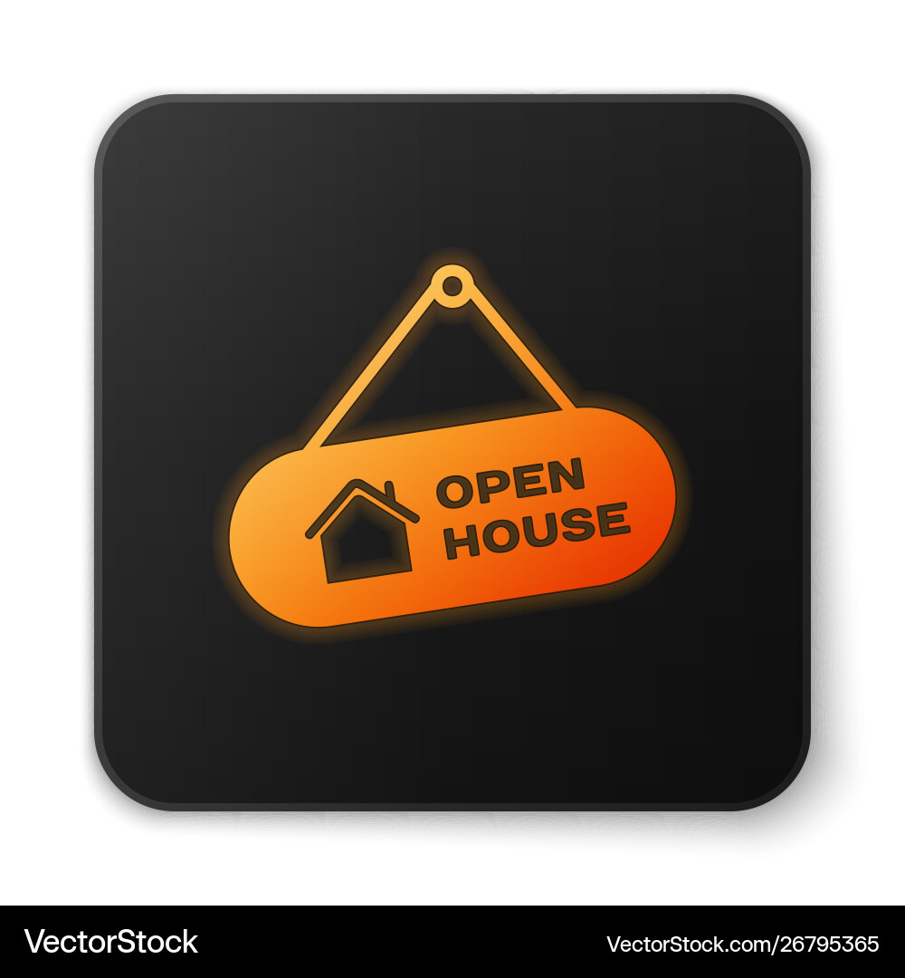 Orange glowing neon hanging sign with text open Vector Image