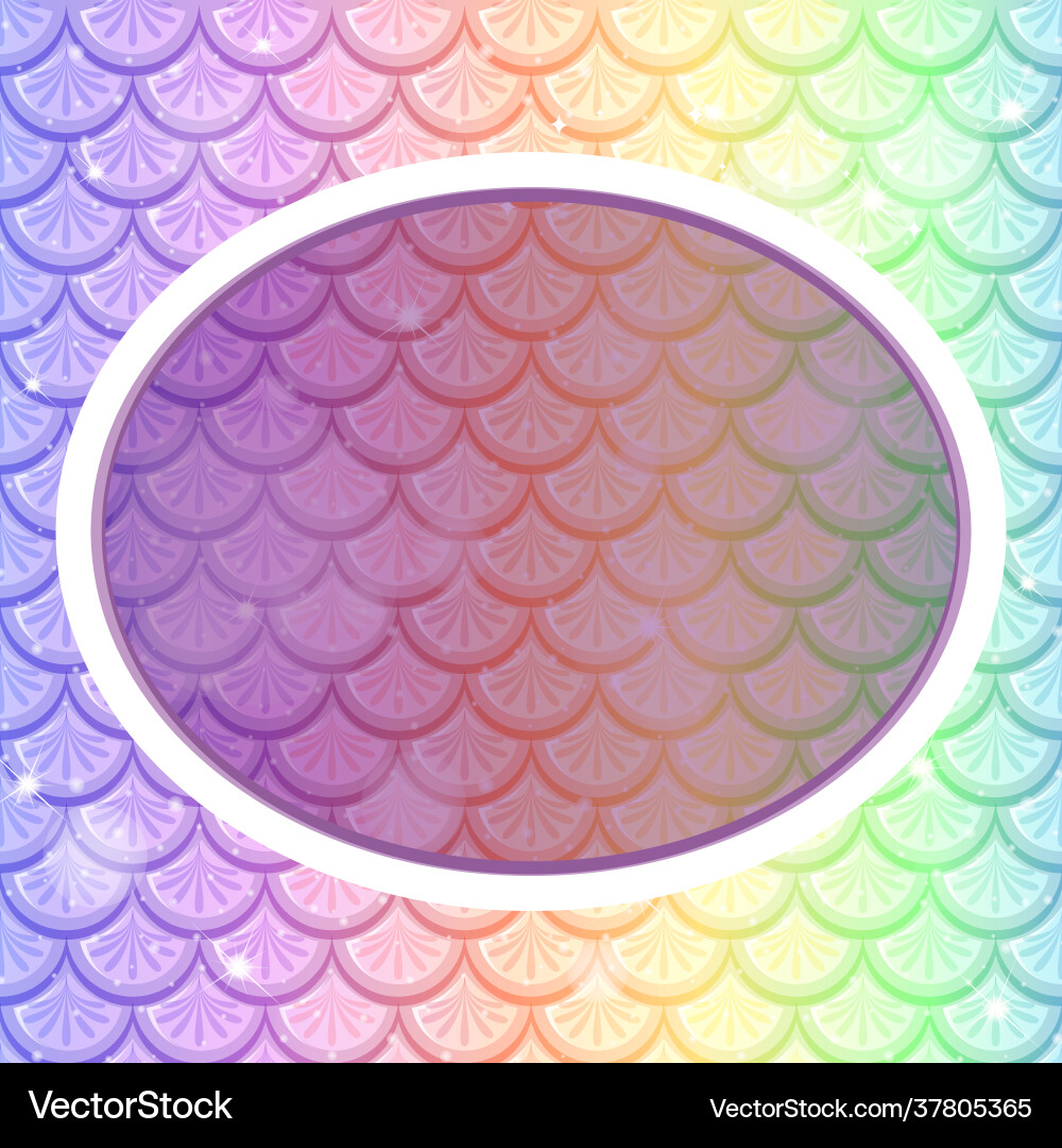 Oval frame template on pastel rainbow fish scales Vector Image