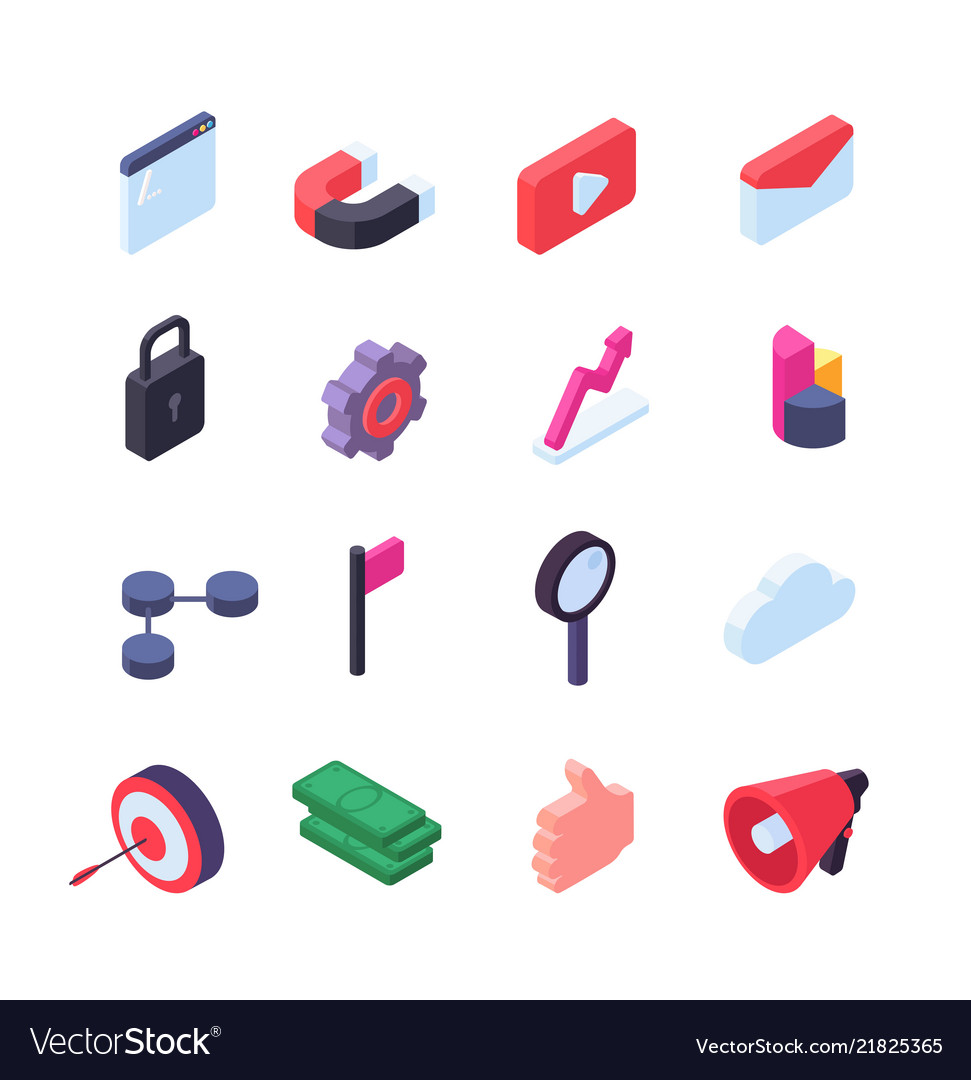 Social network isometric icons media and seo Vector Image