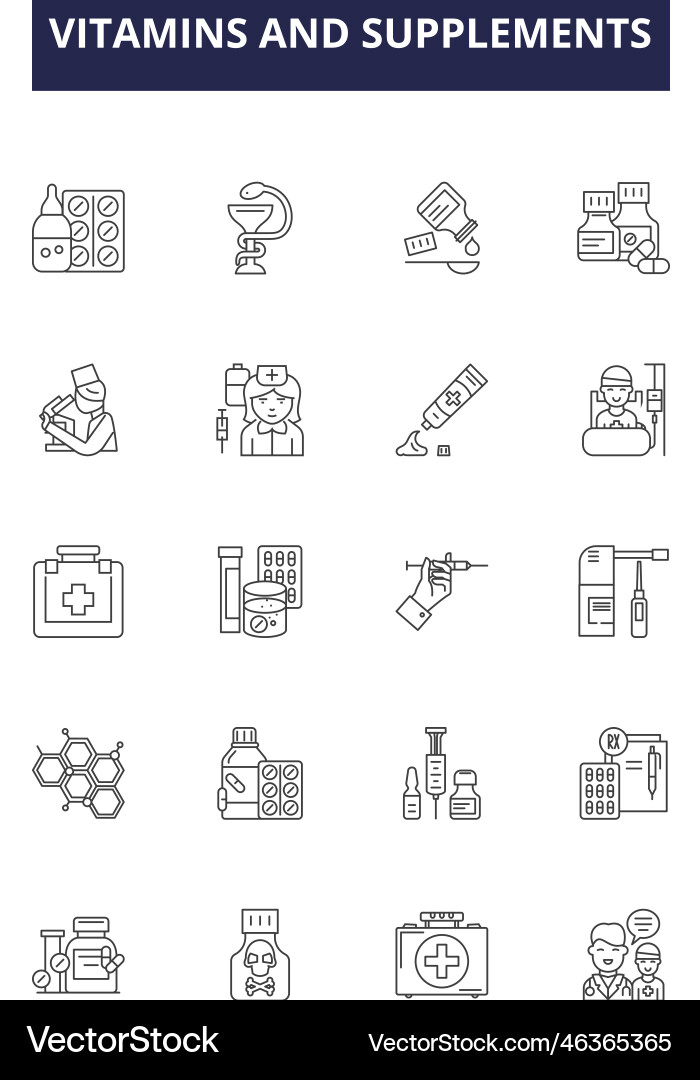 Vitamins and supplements line icons Royalty Free Vector