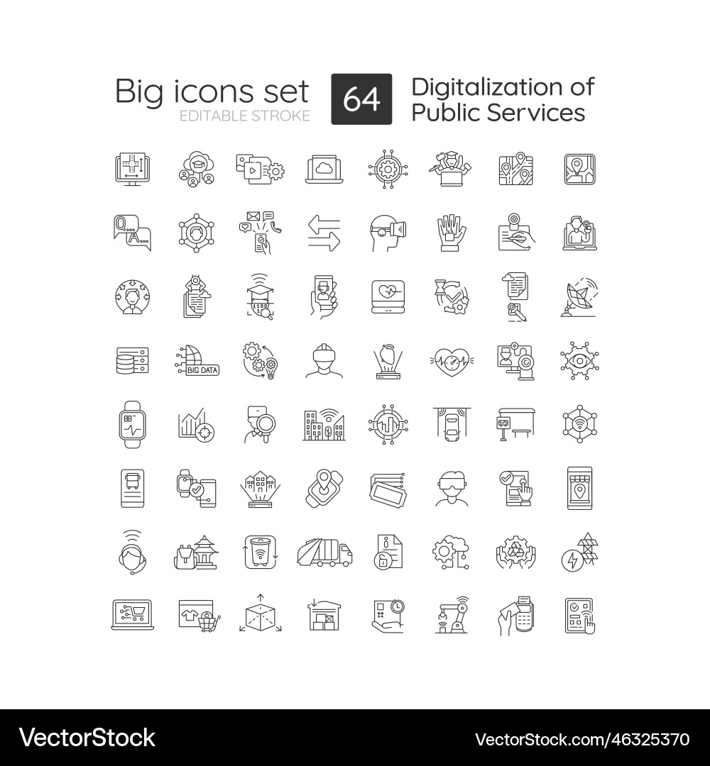 Digitalization of public services linear icons set