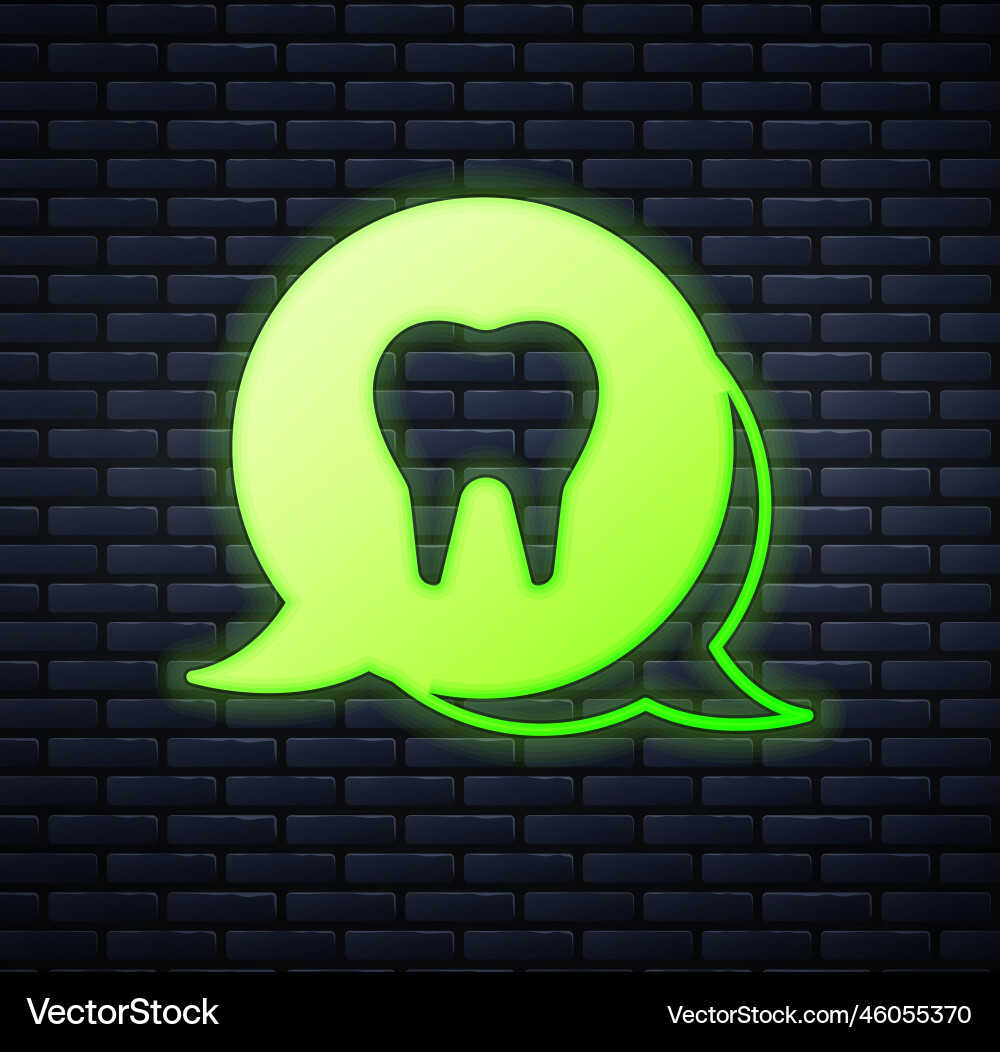 Glowing neon tooth icon isolated on brick wall Vector Image