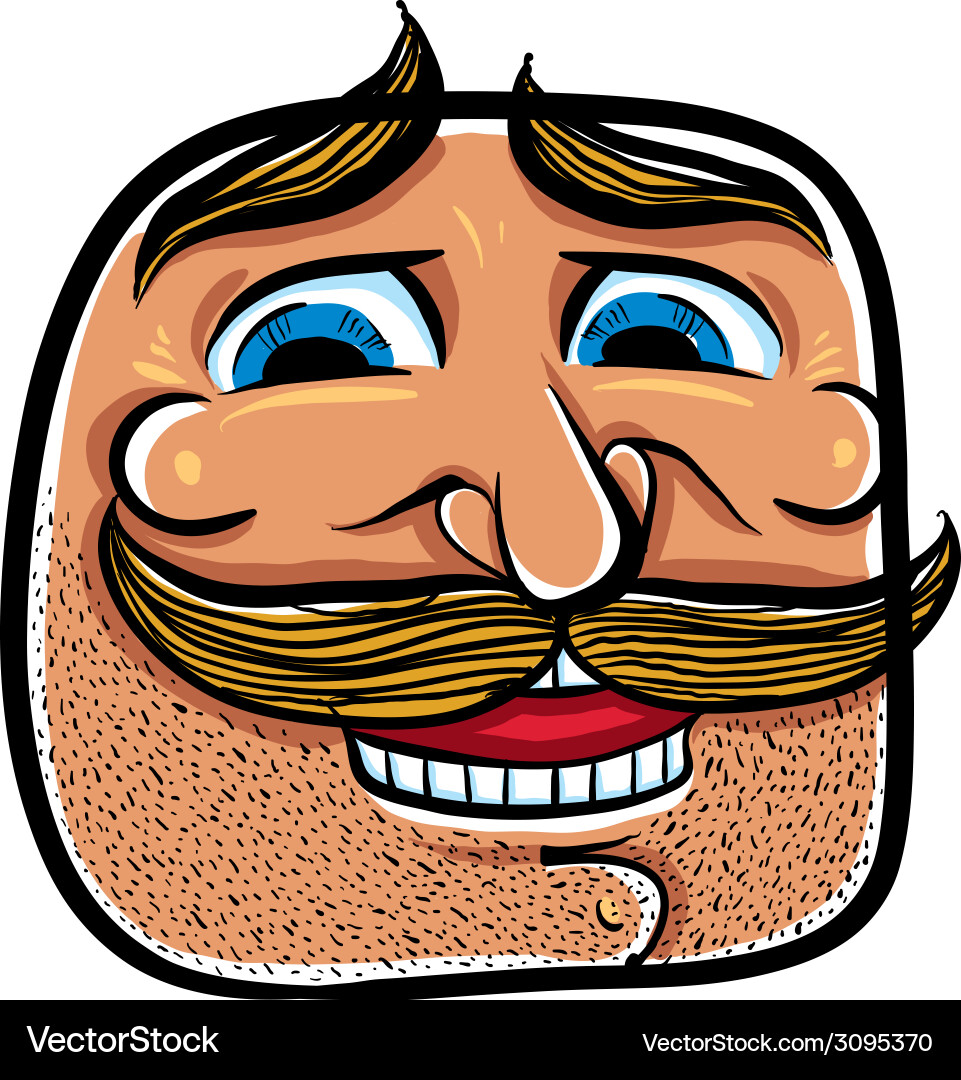 Happy cartoon face with mustaches Royalty Free Vector Image