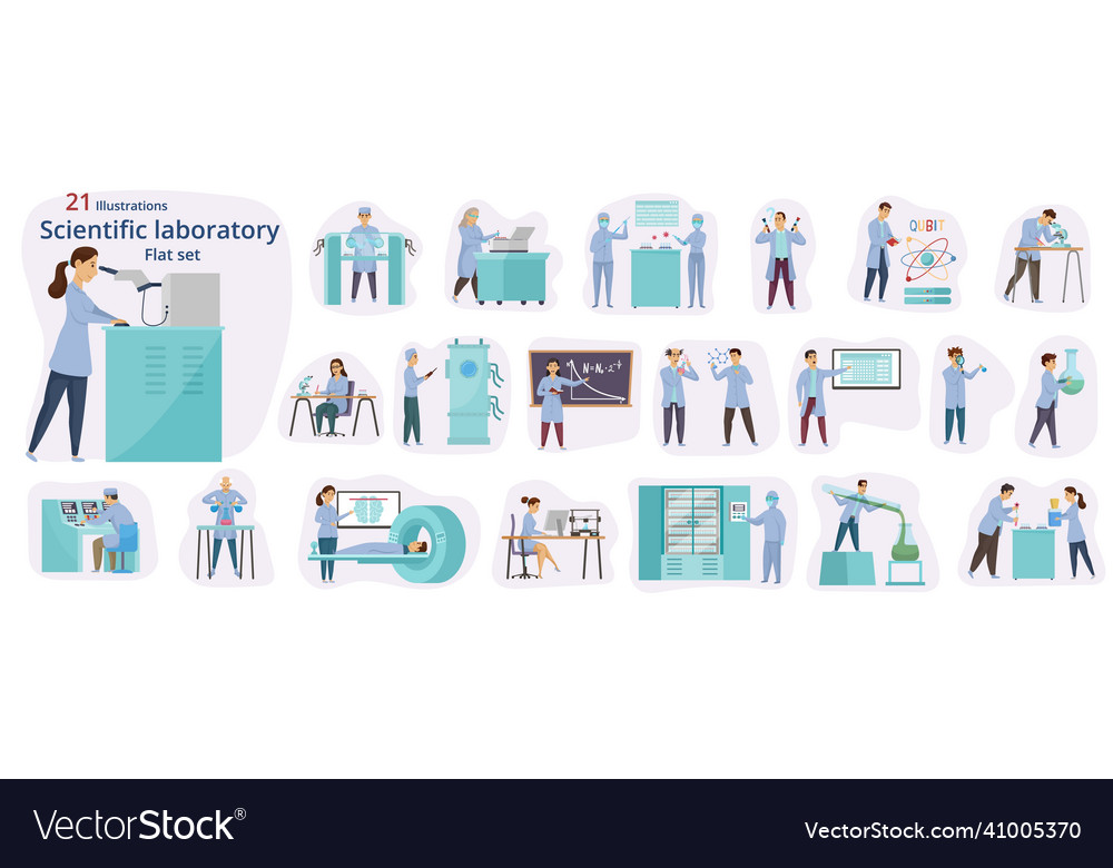 Laboratory flat compositions set Royalty Free Vector Image