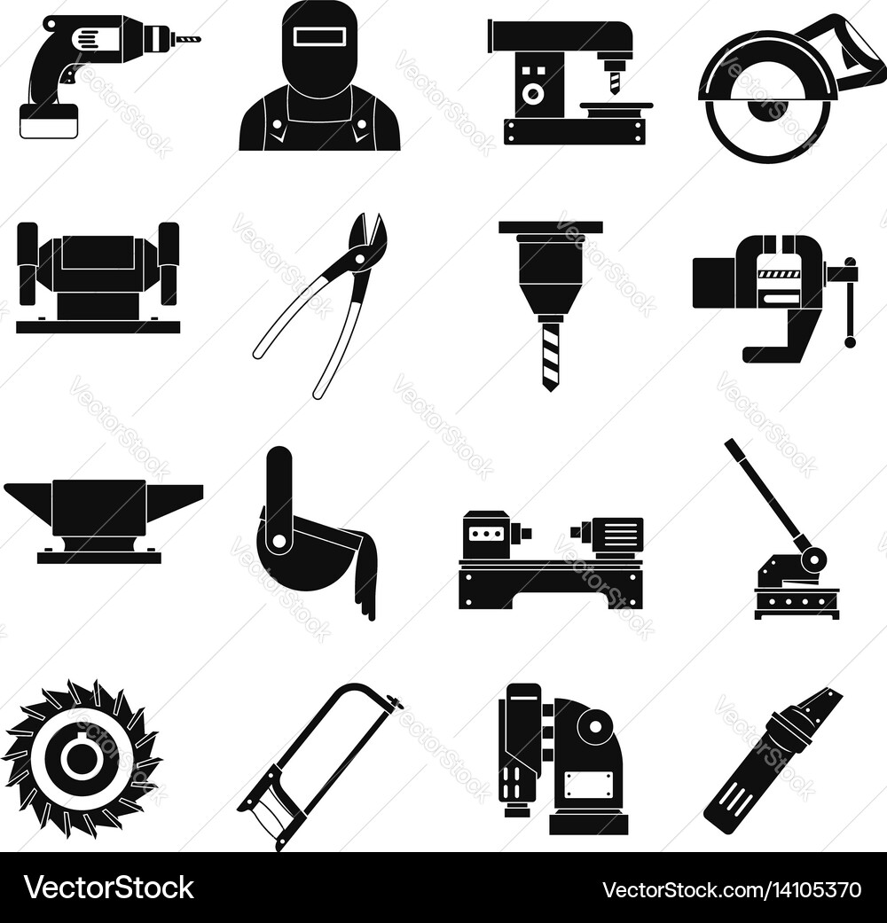 Metal working icons set simple style Royalty Free Vector
