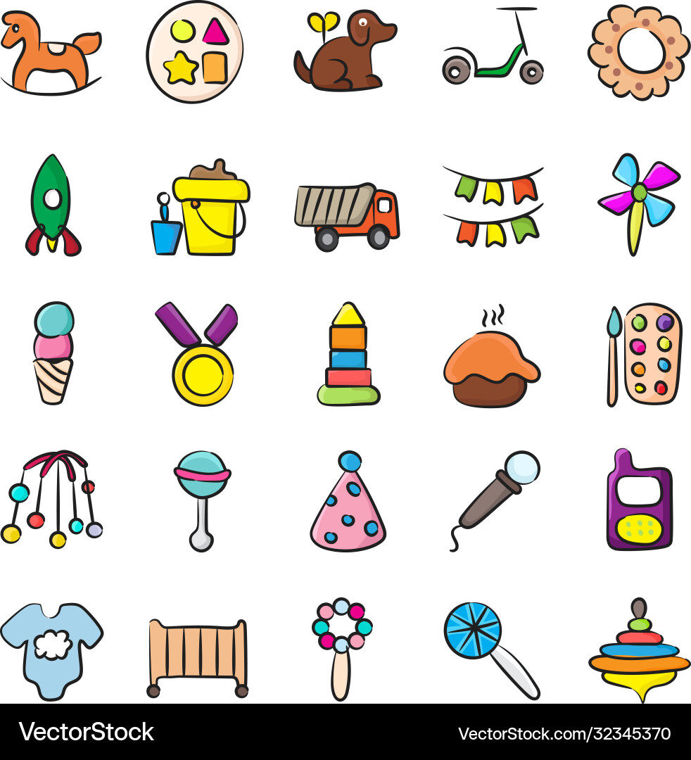 Pack toys doodle icons Royalty Free Vector Image