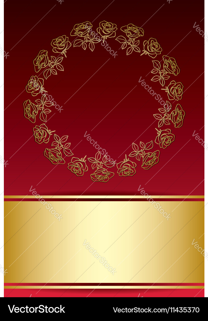 Red and gold background with frame from roses Vector Image