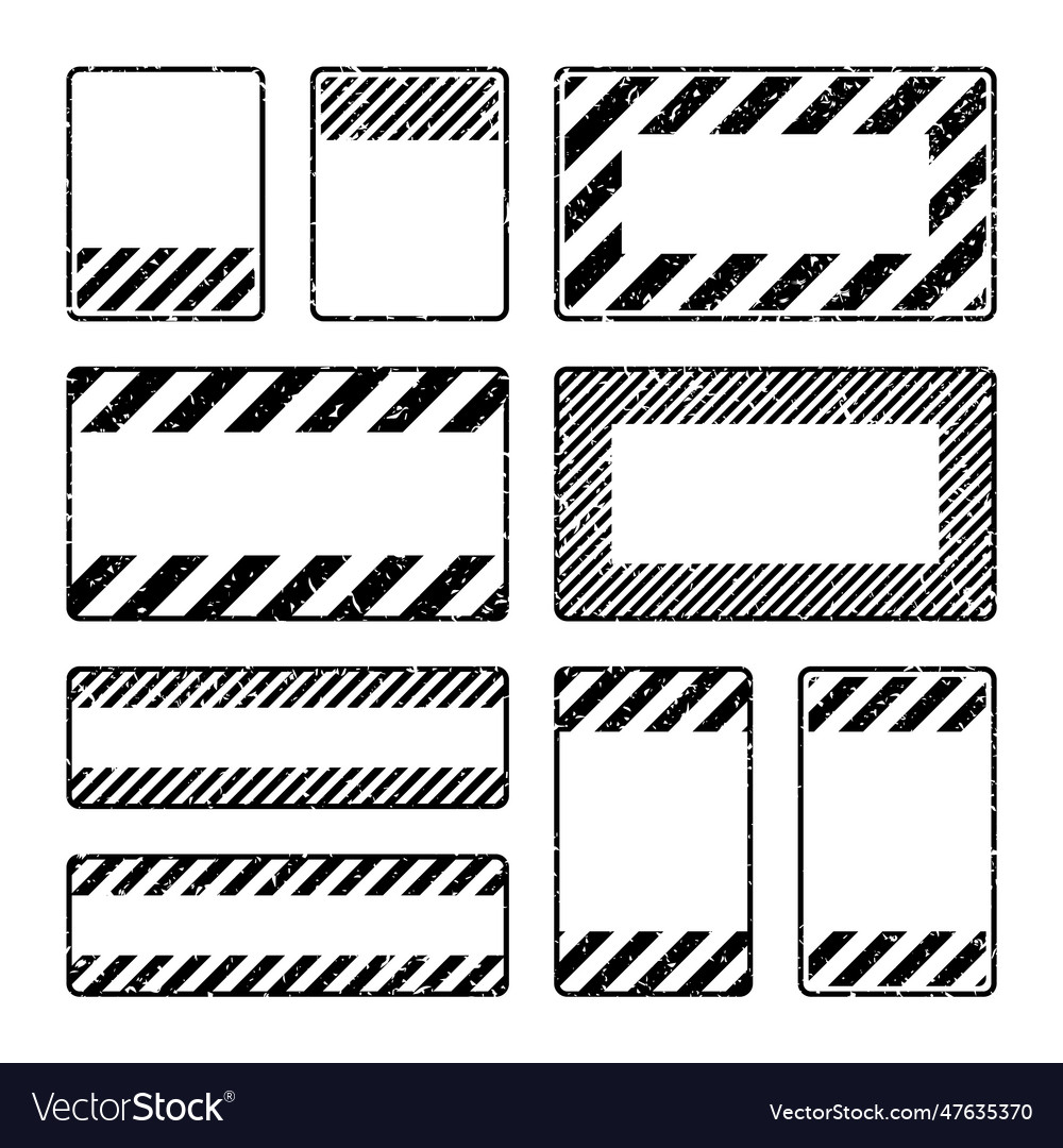 Various black grunge warning signs with diagonal Vector Image