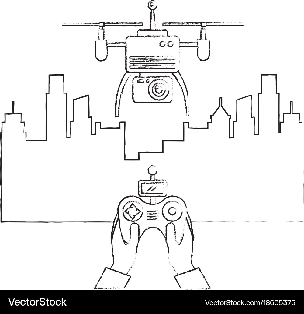 City landscape and people handle remote control Vector Image