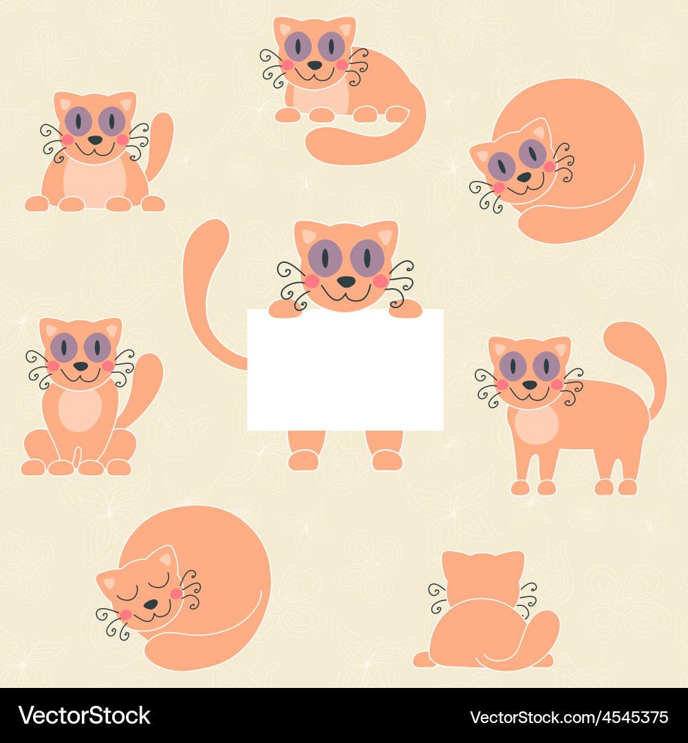 Cute red kitten set funny cat with sign Royalty Free Vector