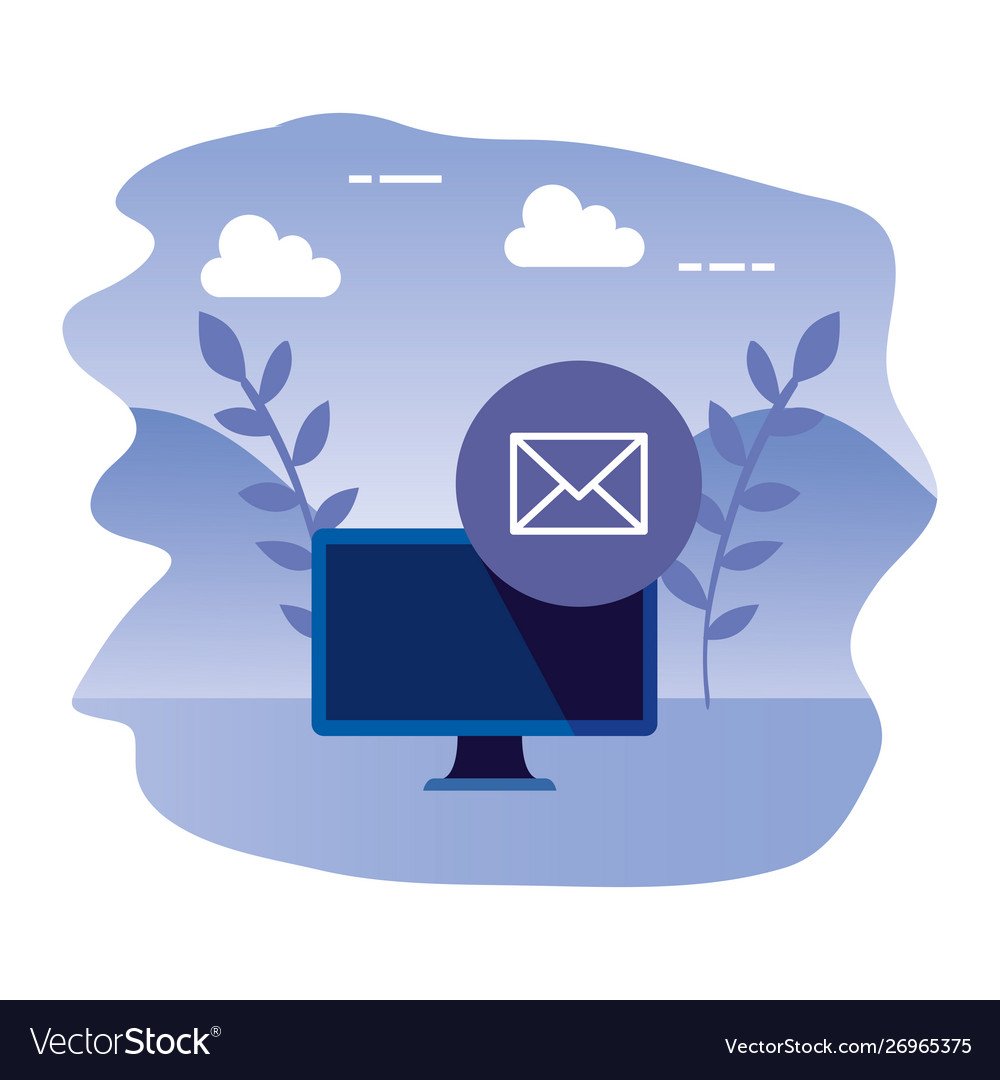 Desktop computer device with envelope Royalty Free Vector
